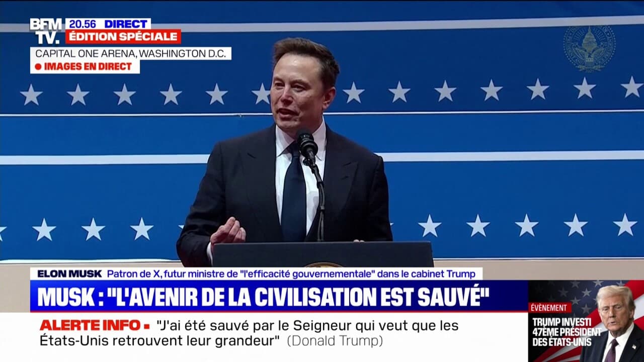 Investiture de Donald Trump: "Je vais travailler d'arrache-pied pour vous", assure Elon Musk
