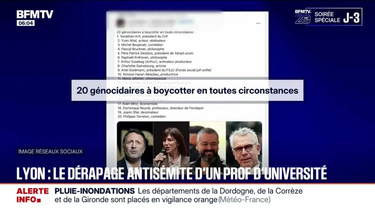 Un professeur de l'université Lyon 2 publie une liste de "génocidaires à boycotter", la ...