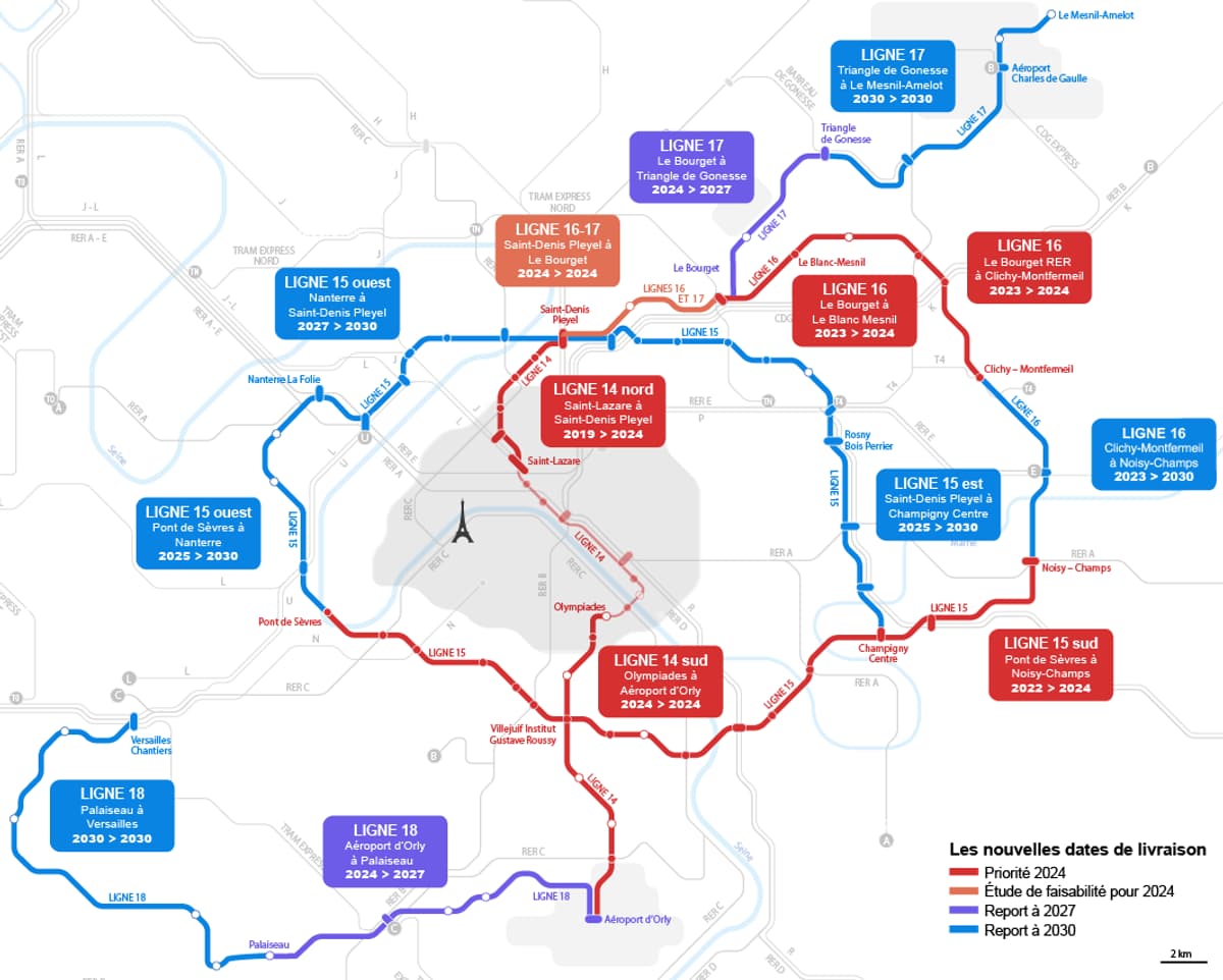 CARTE- Grand Paris Express: la mise en service de plusieurs lignes ...