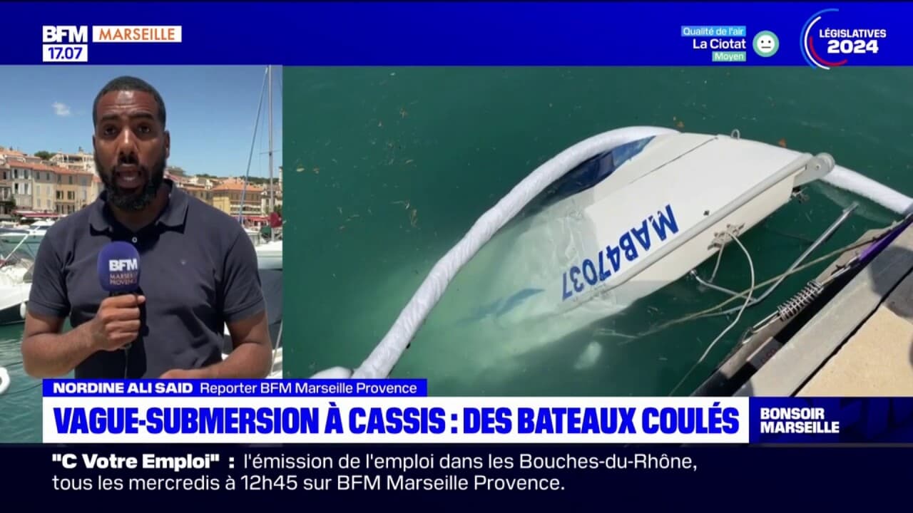 Cassis: des bateaux amarrés dans le port coulés en raison d'un phénomène vagues-submersion