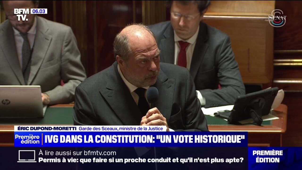 "C'est un vote historique": Éric Dupond-Moretti réagit à l'inscription de l'IVG dans la Constitution
