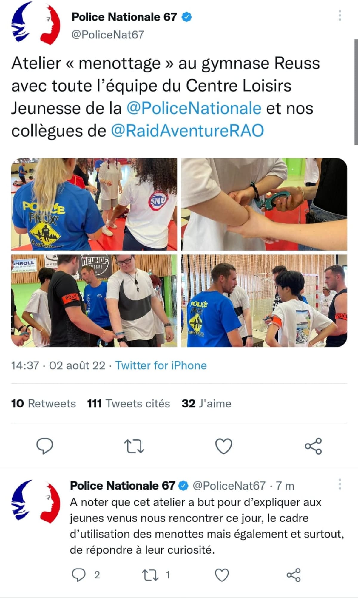 Bas-Rhin: l'atelier "menottage" de la police nationale destiné aux ...