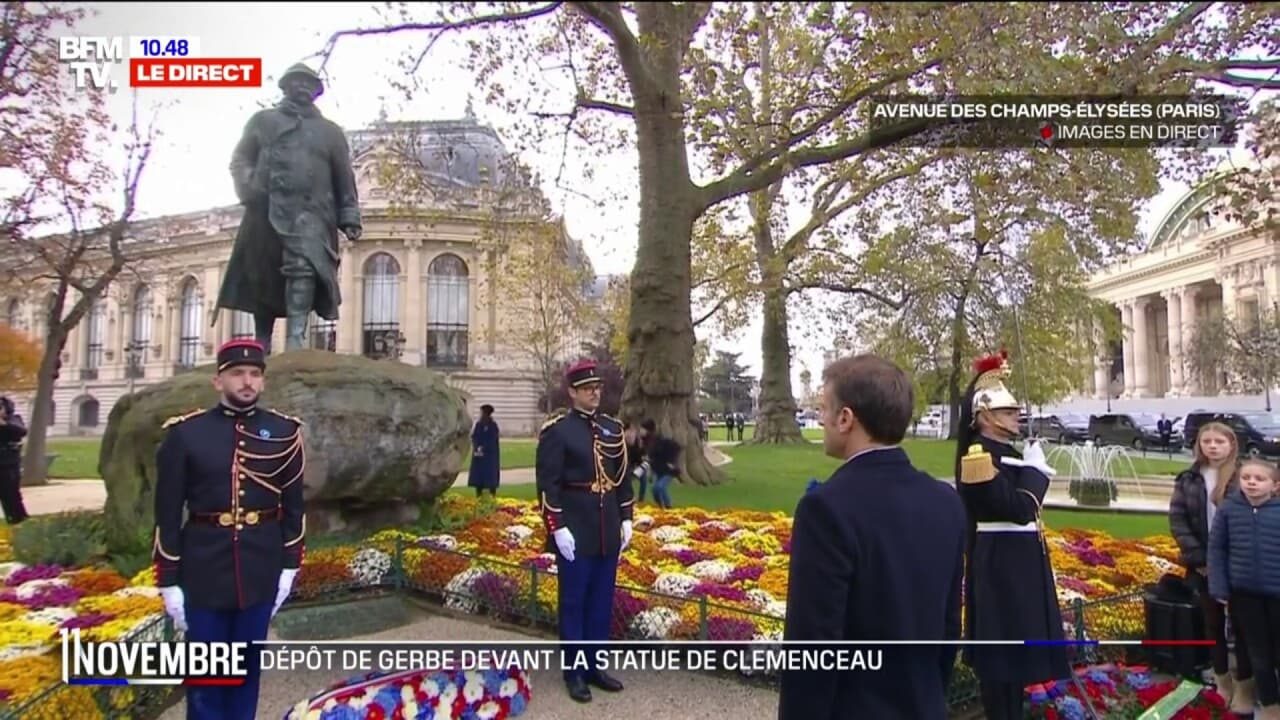 Cérémonie du 11-Novembre: Emmanuel Macron se recueille devant la statue ...