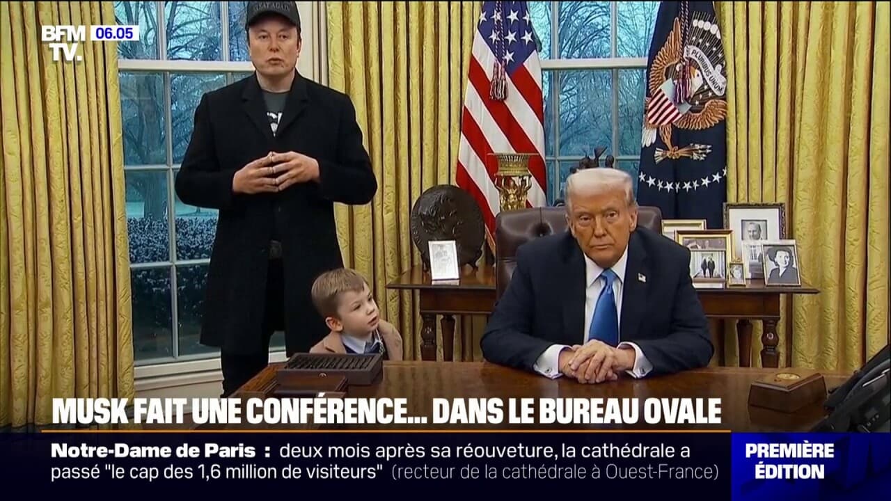 Elon Musk s'invite avec son fils à une conférence de presse de Donald Trump dans le bureau ovale