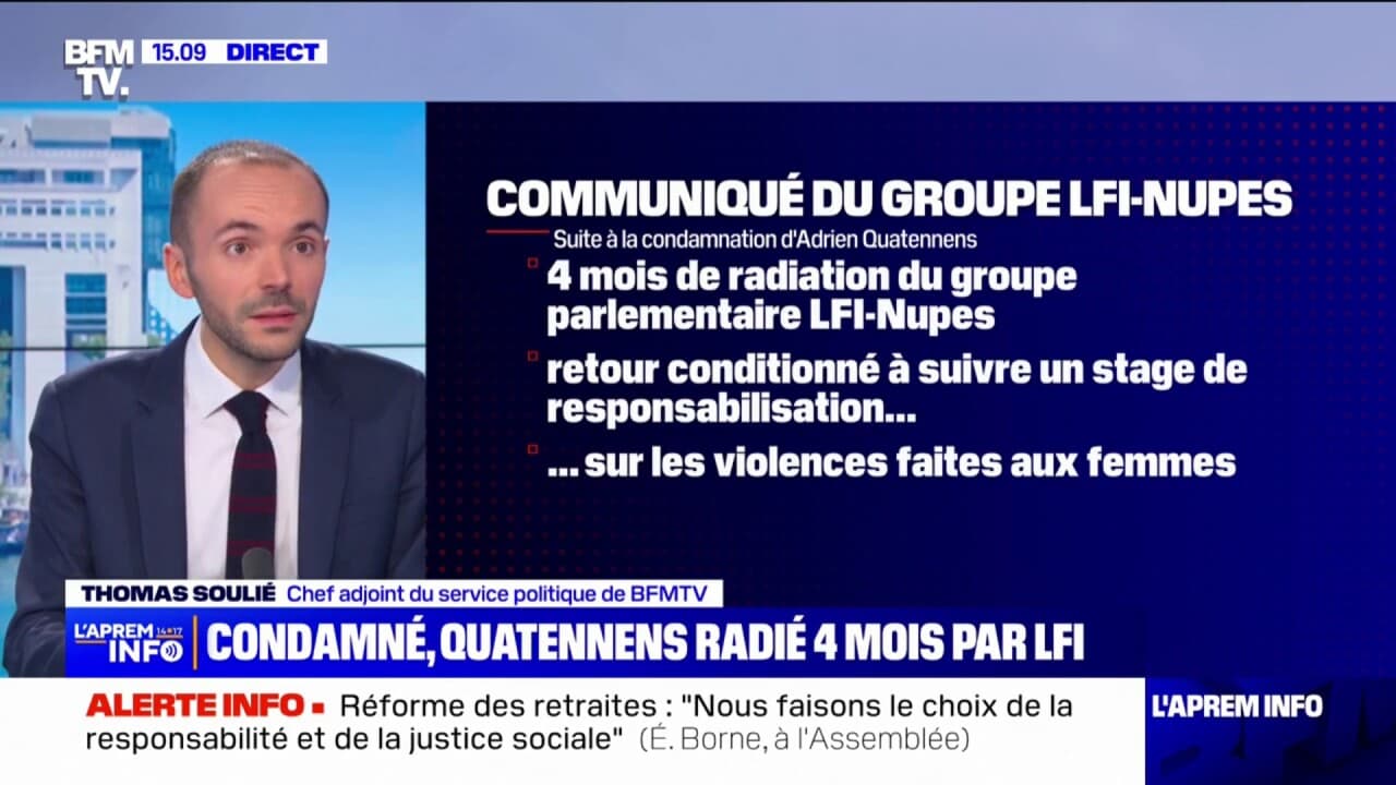 Après sa condamnation pour "violences" conjugales, Adrien Quatennens ...
